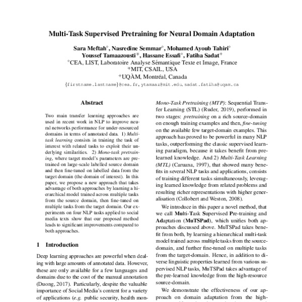 Multi-Task Supervised Pretraining for Neural Domain Adaptation - ACL Anthology