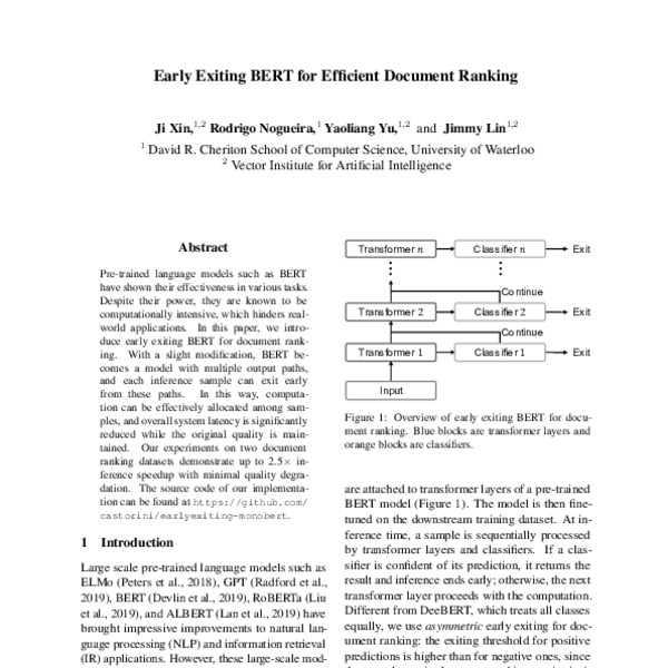 Early Exiting BERT for Efficient Document Ranking - ACL Anthology