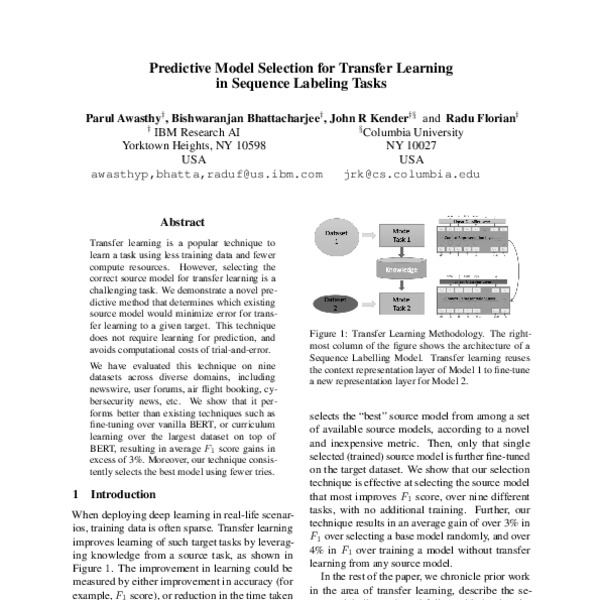 Predictive Model Selection for Transfer Learning in Sequence Labeling Tasks - ACL Anthology