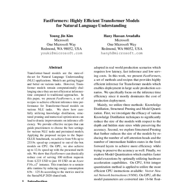 FastFormers: Highly Efficient Transformer Models for Natural Language Understanding - ACL Anthology