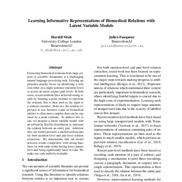 Learning Informative Representations of Biomedical Relations with Latent Variable Models - ACL ...