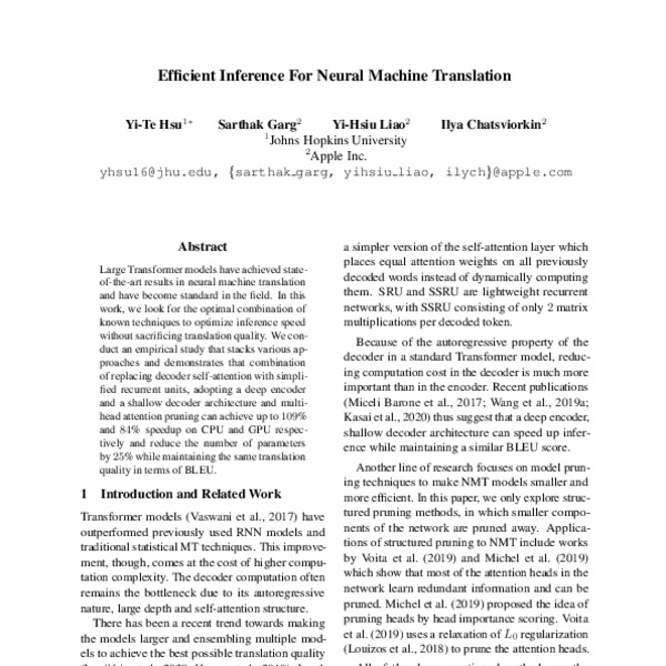 Efficient Inference For Neural Machine Translation - ACL Anthology