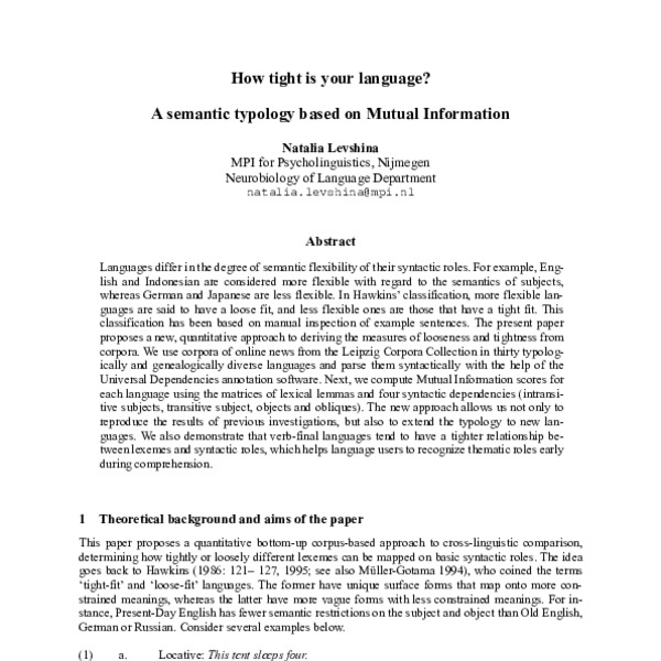How tight is your language? A semantic typology based on Mutual ...
