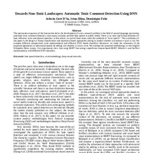 Towards Non-Toxic Landscapes: Automatic Toxic Comment Detection Using ...