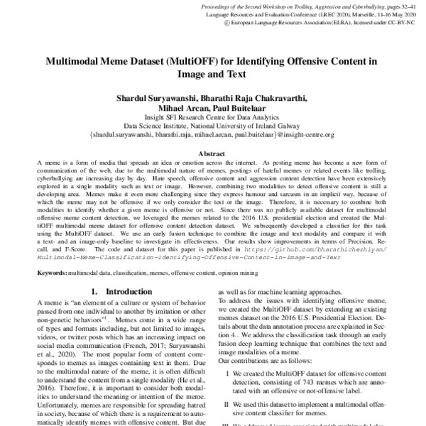 Multimodal Meme Dataset (MultiOFF) for Identifying Offensive Content in ...
