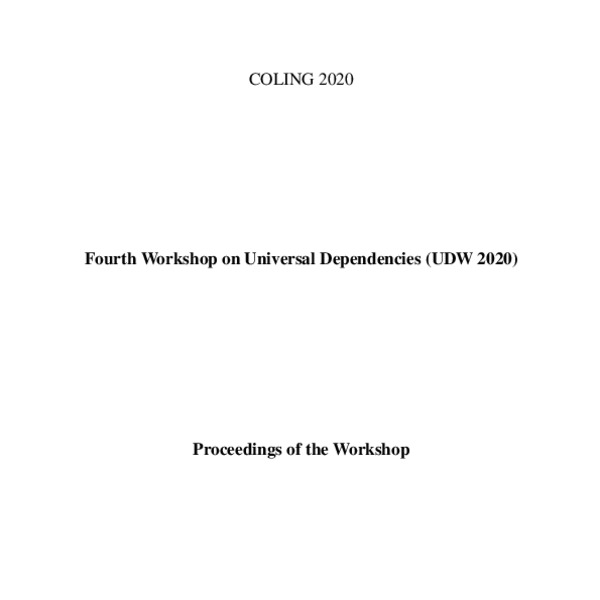 Proceedings of the Fourth Workshop on Universal Dependencies (UDW 2020 ...