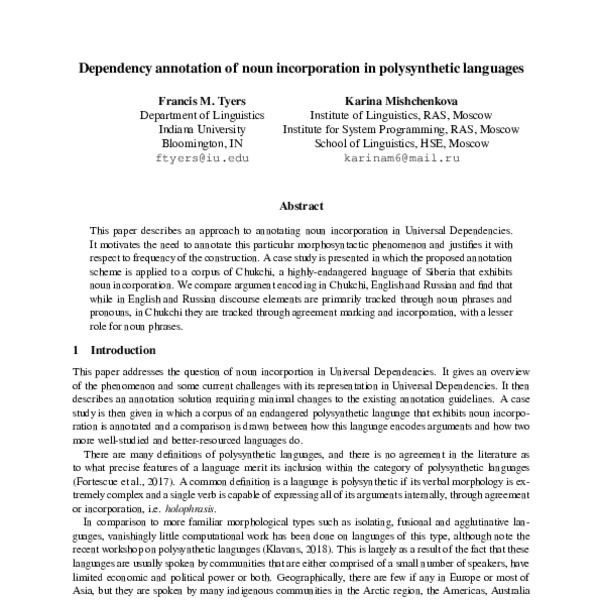 Dependency annotation of noun incorporation in polysynthetic languages ...