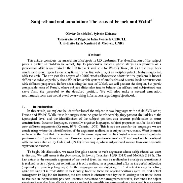 Subjecthood and annotation: The cases of French and Wolof - ACL Anthology