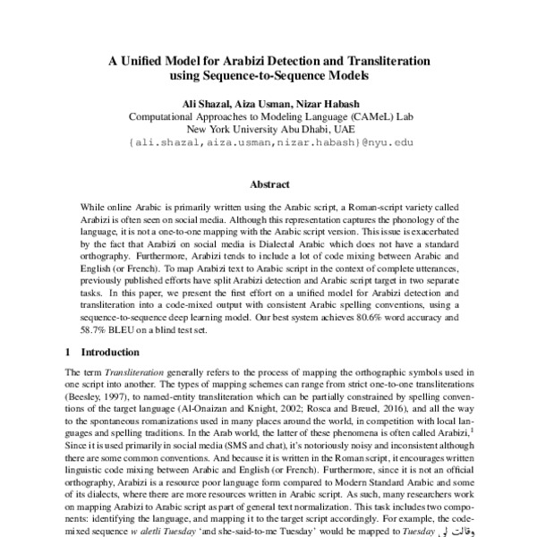 A Unified Model for Arabizi Detection and Transliteration using ...