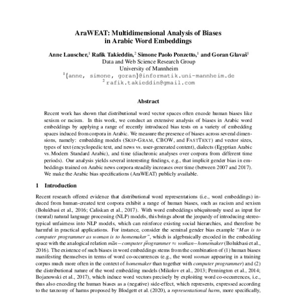 AraWEAT: Multidimensional Analysis of Biases in Arabic Word Embeddings ...