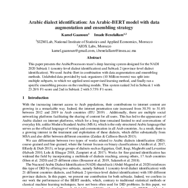 Arabic dialect identification: An Arabic-BERT model with data ...