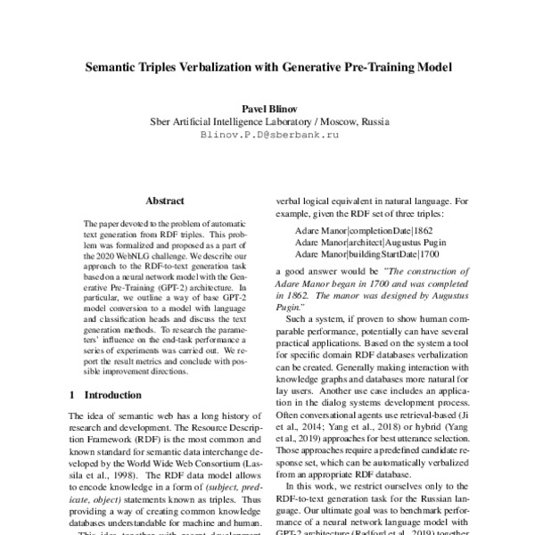Semantic Triples Verbalization with Generative Pre-Training Model - ACL Anthology