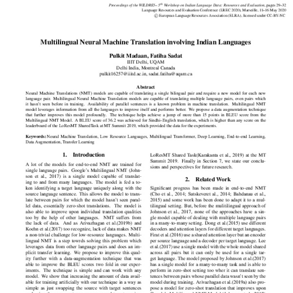 Multilingual Neural Machine Translation involving Indian Languages ...