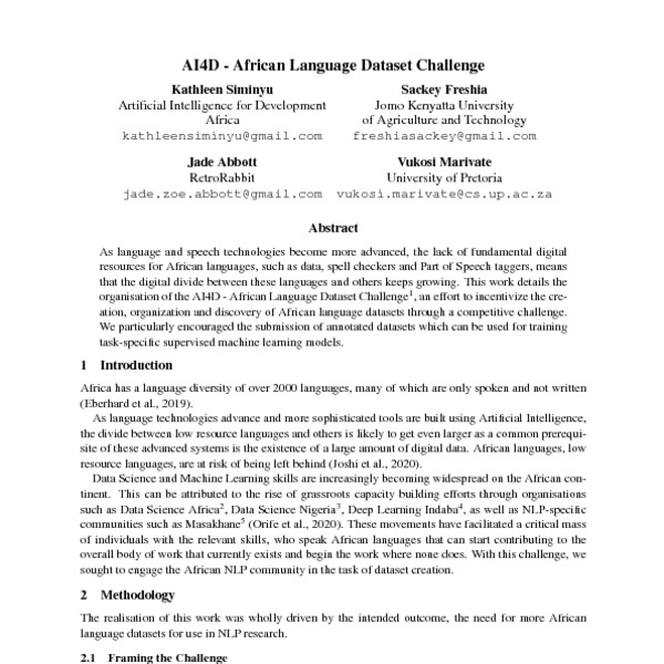 AI4D - African Language Dataset Challenge - ACL Anthology