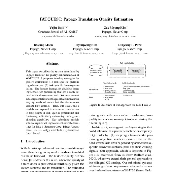 PATQUEST: Papago Translation Quality Estimation - ACL Anthology
