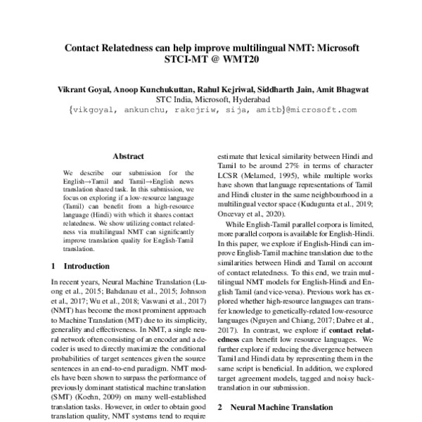Contact Relatedness can help improve multilingual NMT: Microsoft STCI ...