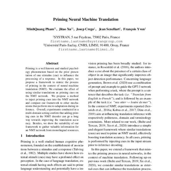 Priming Neural Machine Translation - ACL Anthology