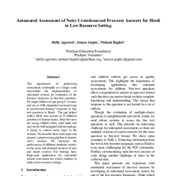 Automated Assessment of Noisy Crowdsourced Free-text Answers for Hindi ...