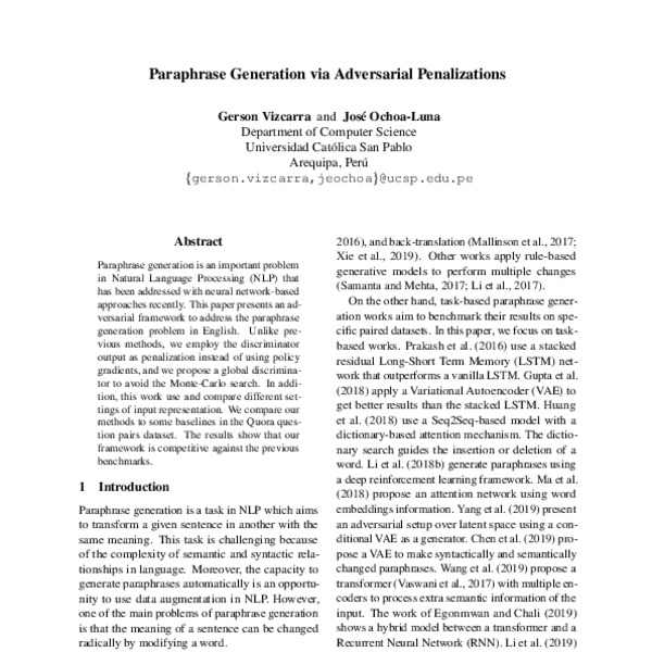 Paraphrase Generation via Adversarial Penalizations - ACL Anthology