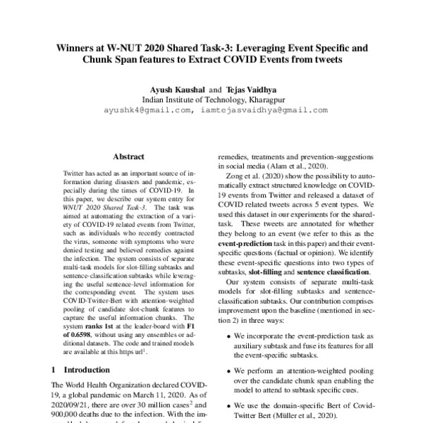 Winners At W Nut 2020 Shared Task 3 Leveraging Event Specific And Chunk Span Information For