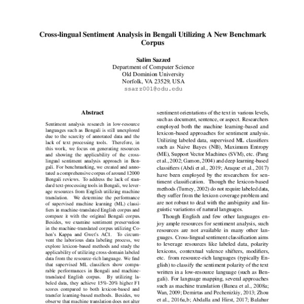 Cross-lingual sentiment classification in low-resource Bengali language - ACL Anthology