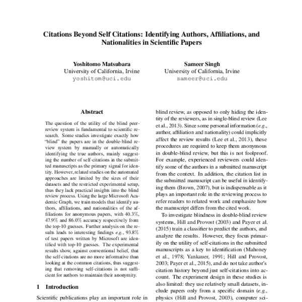 Citations Beyond Self Citations: Identifying Authors, Affiliations, and ...