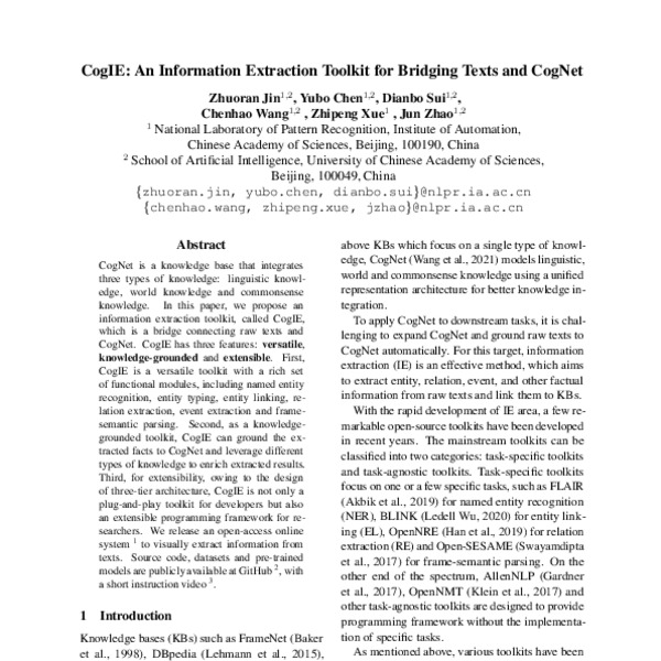 CogIE: An Information Extraction Toolkit for Bridging Texts and CogNet ...