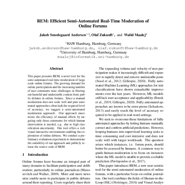 REM: Efficient Semi-Automated Real-Time Moderation of Online Forums ...