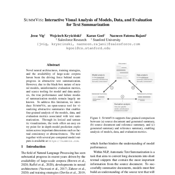 SummVis: Interactive Visual Analysis of Models, Data, and Evaluation for Text Summarization ...