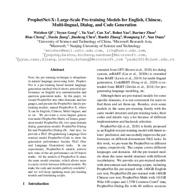 ProphetNet-X: Large-Scale Pre-training Models for English, Chinese ...