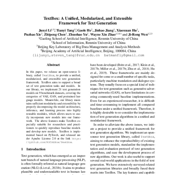 Textbox A Unified Modularized And Extensible Framework For Text Generation Acl Anthology
