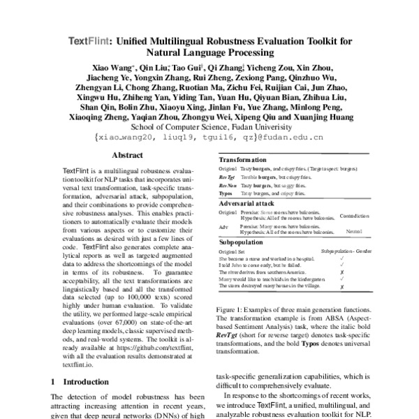 TextFlint: Unified Multilingual Robustness Evaluation Toolkit for Natural Language Processing ...