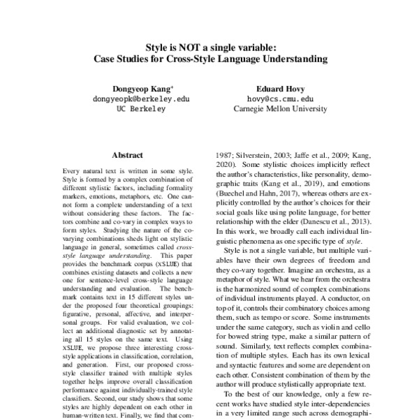 Style is NOT a single variable: Case Studies for Cross-Stylistic ...