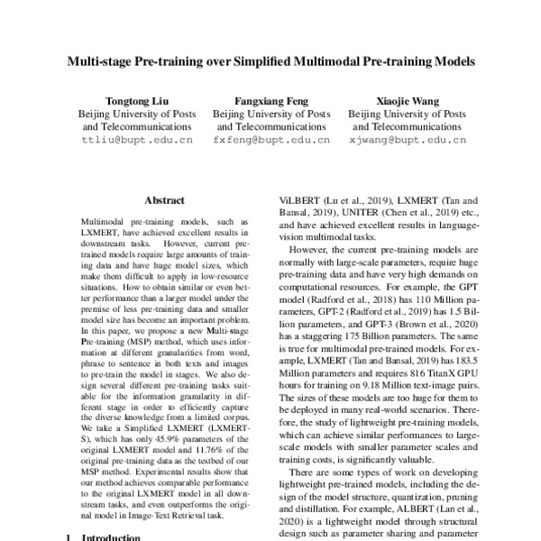 Multi-stage Pre-training over Simplified Multimodal Pre-training Models ...
