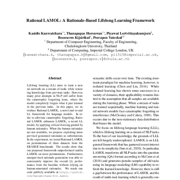 Rational LAMOL: A Rationale-based Lifelong Learning Framework - ACL ...