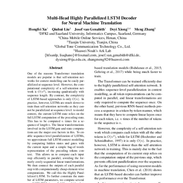 Multi Head Highly Parallelized Lstm Decoder For Neural Machine Translation Acl Anthology