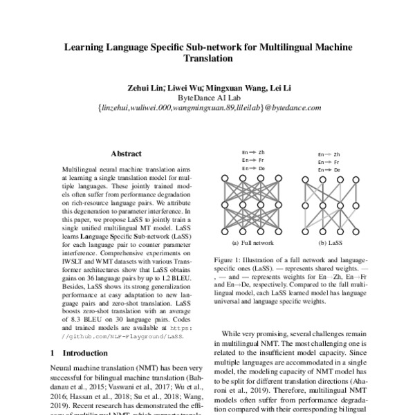 Learning Language Specific Sub-network for Multilingual Machine ...