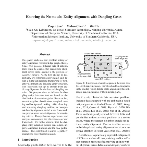 Knowing the No-match: Entity Alignment with Dangling Cases - ACL Anthology