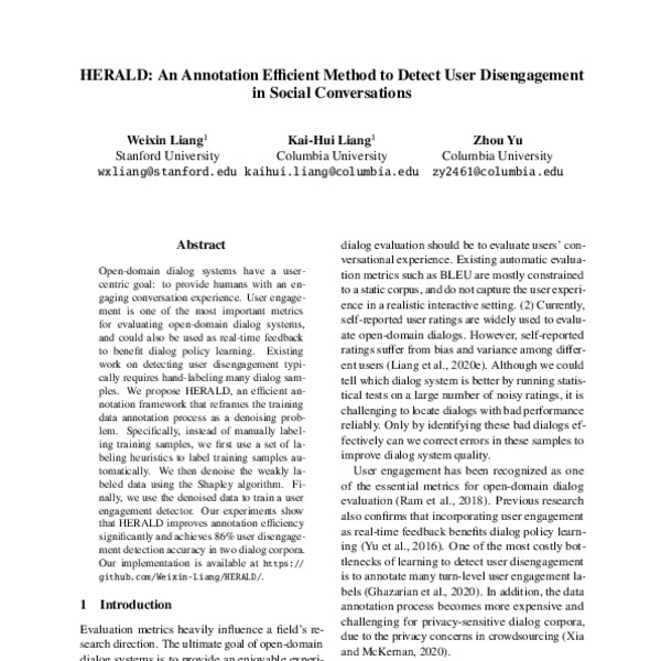 Herald An Annotation Efficient Method To Detect User Disengagement In Social Conversations