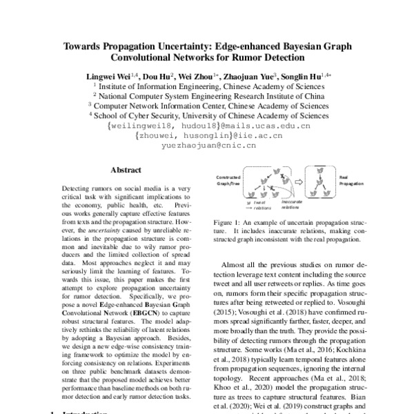 Towards Propagation Uncertainty: Edge-enhanced Bayesian Graph Convolutional Networks for Rumor ...