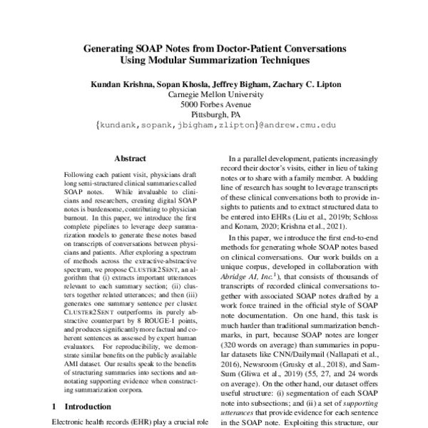 Generating SOAP Notes from Doctor-Patient Conversations Using Modular ...