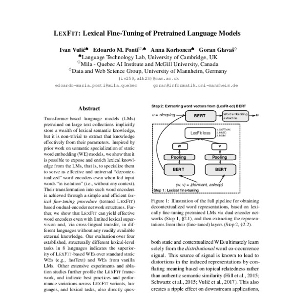 LexFit: Lexical Fine-Tuning of Pretrained Language Models - ACL Anthology