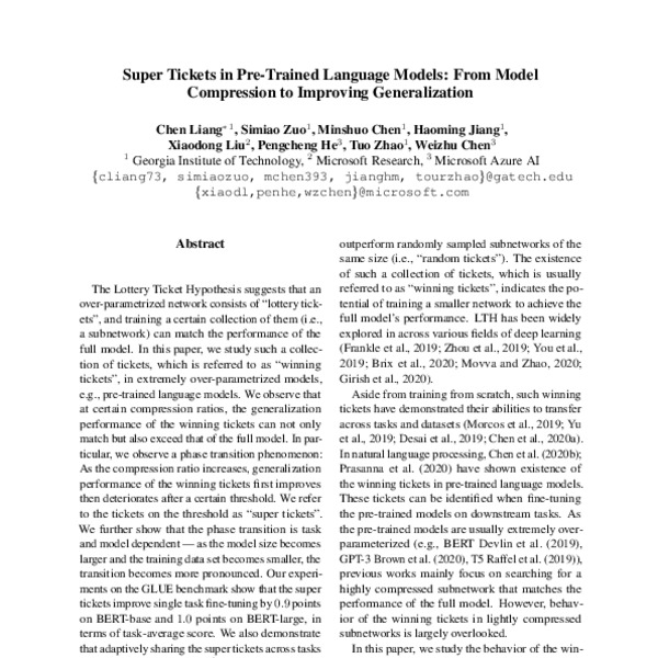 Super Tickets in Pre-Trained Language Models: From Model Compression to Improving Generalization ...
