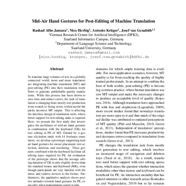 Mid-Air Hand Gestures for Post-Editing of Machine Translation - ACL ...