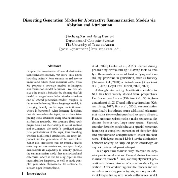 Dissecting Generation Modes For Abstractive Summarization Models Via Ablation And Attribution