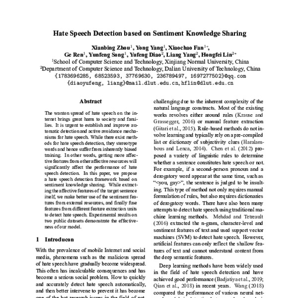 Hate Speech Detection Based On Sentiment Knowledge Sharing Acl Anthology