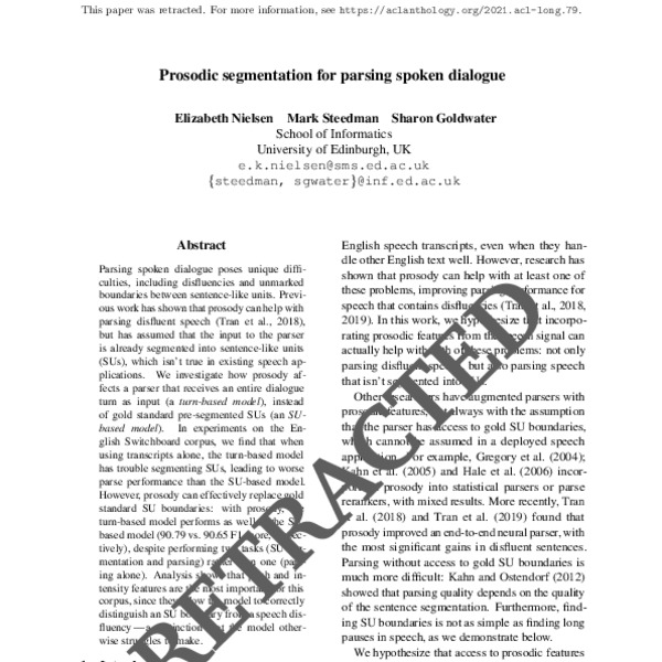 Retracted Prosodic Segmentation For Parsing Spoken Dialogue Acl