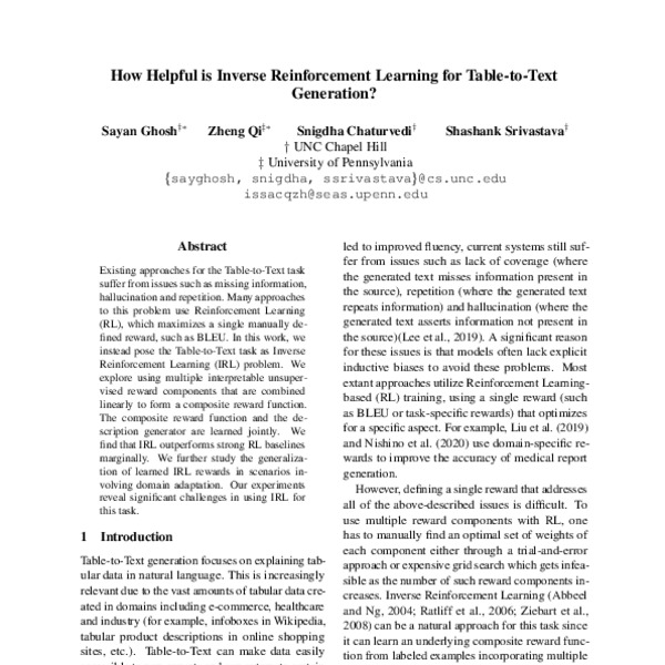 How Helpful Is Inverse Reinforcement Learning For Table To Text