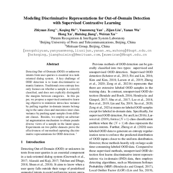 Modeling Discriminative Representations For Out Of Domain Detection With Supervised Contrastive