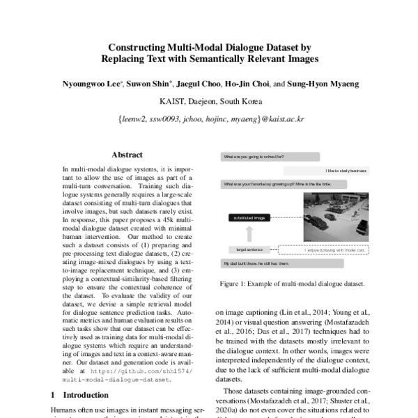 Constructing Multi-Modal Dialogue Dataset by Replacing Text with Semantically Relevant Images ...